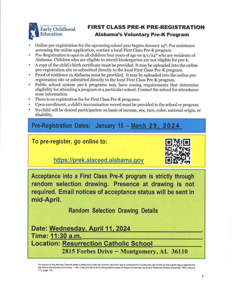 Alabama First Class PreK - Resurrection Catholic Missions of the South ...